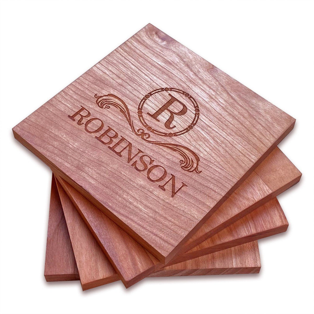 Personalized Cherry Wood Square Coaster Set – Hailey Home